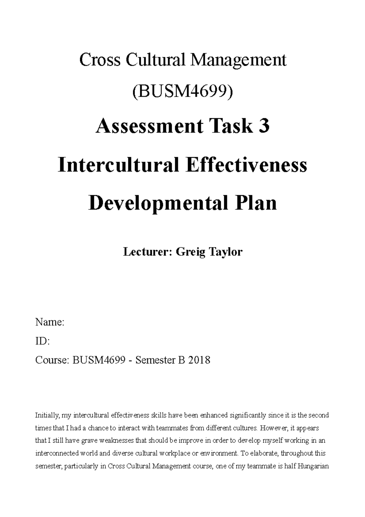 BUSM4699 Ass3 s3672209 - Cross Cultural Management (BUSM4699 ...