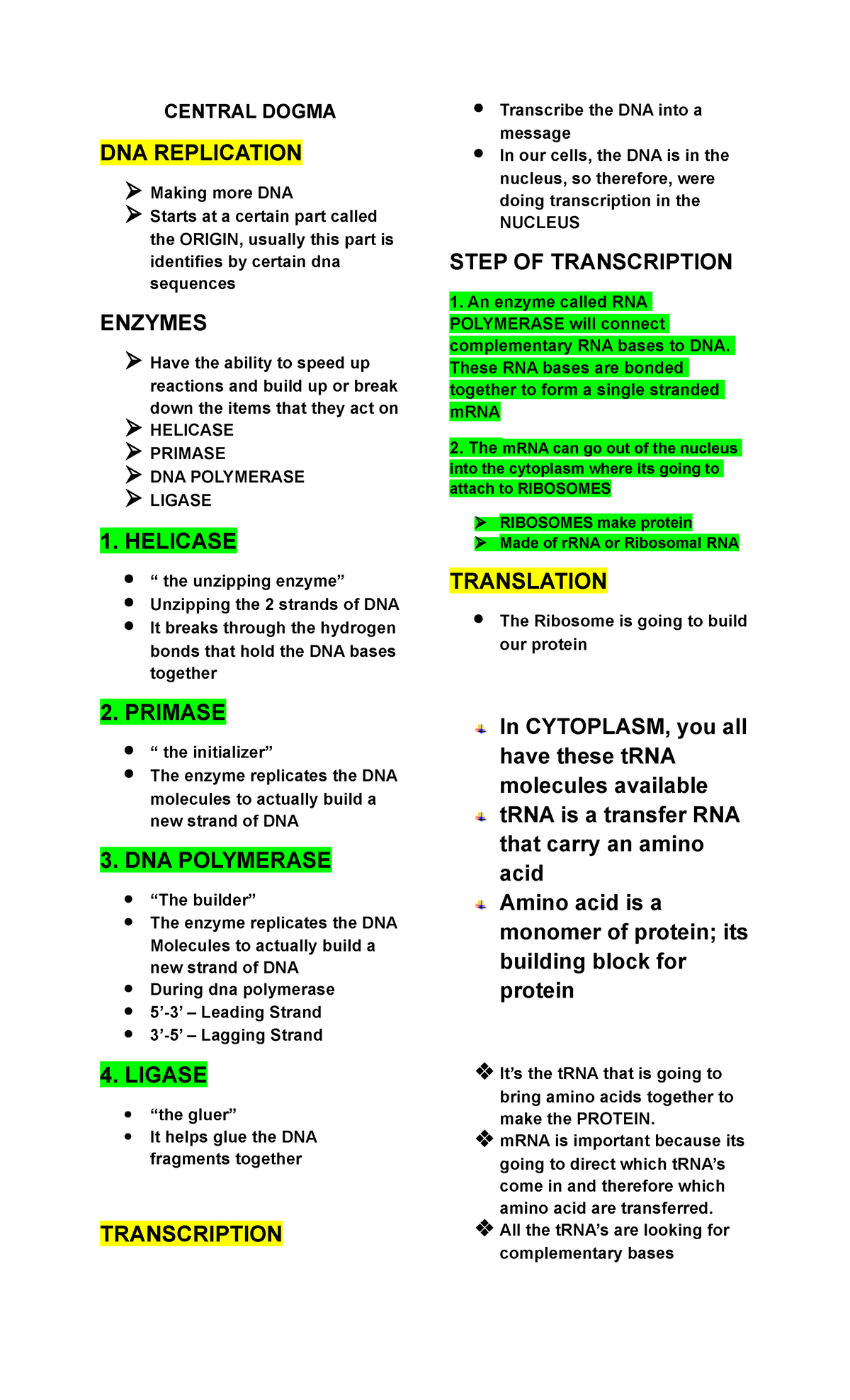 Central Dogma reviewer - CENTRAL DOGMA DNA REPLICATION Making more DNA ...