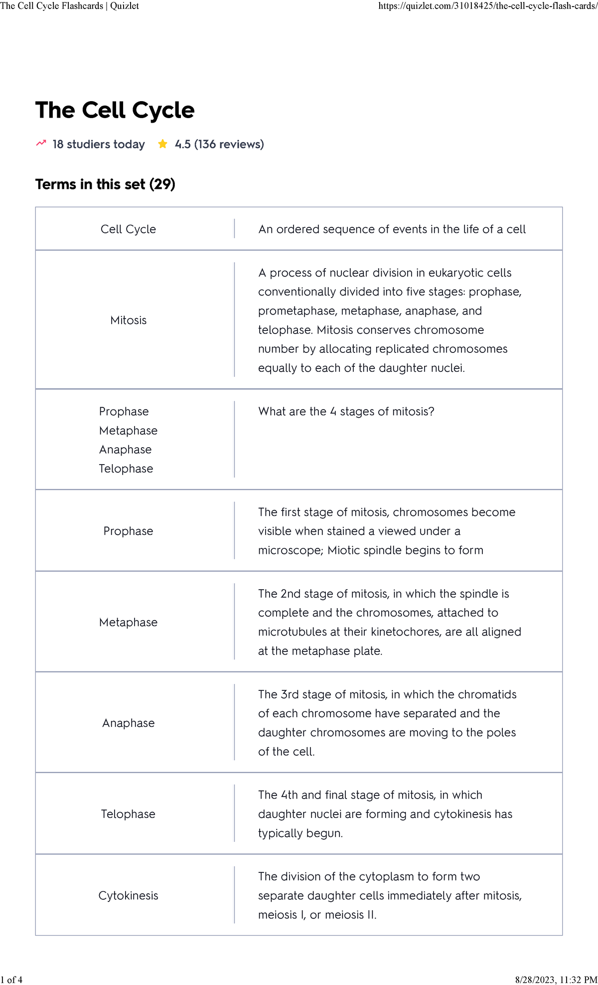 The Cell Cycle Flashcards Quizlet - The Cell Cycle 18 studiers today 4 ...