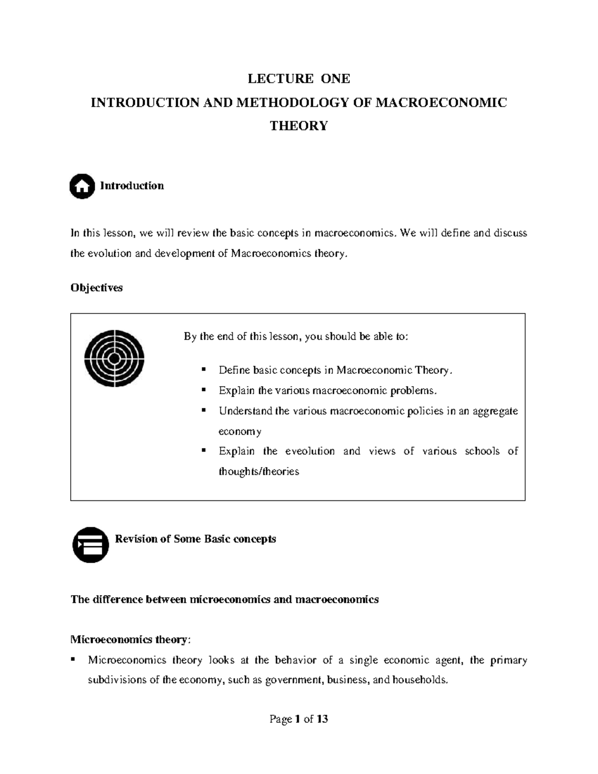 LECTURE 1: Intro & Methodology of Macroeconomic Theory - Studocu