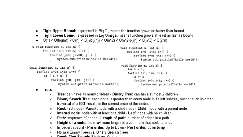 COMP 250 Midterm #2 Cheat Sheet: Big O, Trees, and Interfaces - Studocu