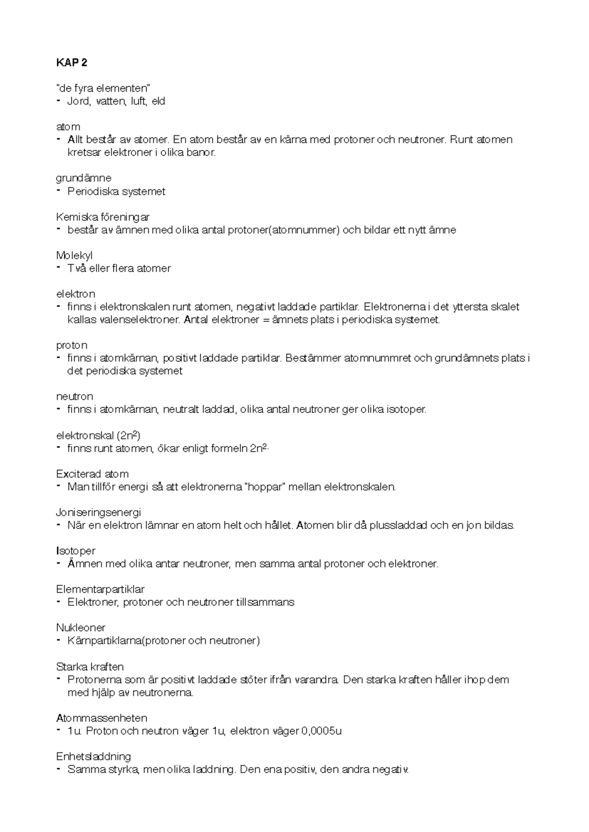 Kemi 1 - Kemi 1 100p - Kapitel 6 Substansmängd, Massa & Molmassa ...