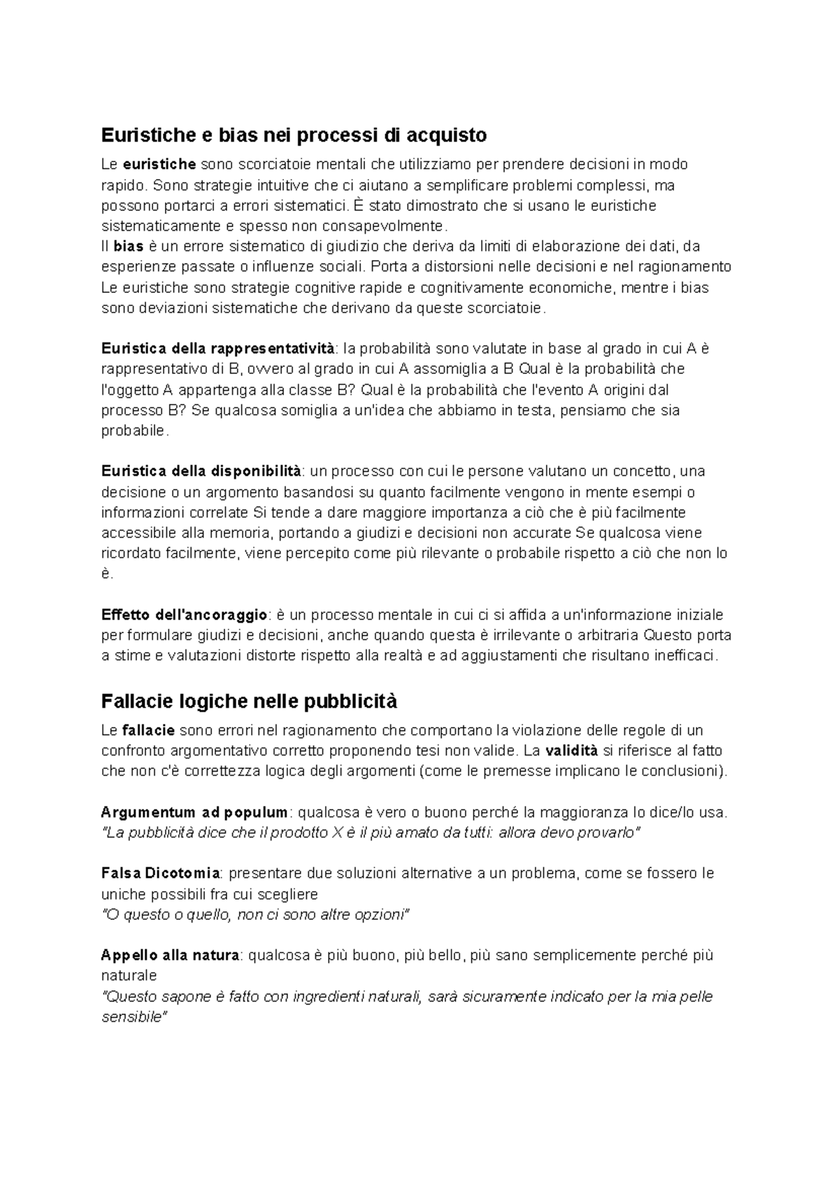 Euristiche e Bias nei Processi di Acquisto: Analisi Critica - Studocu