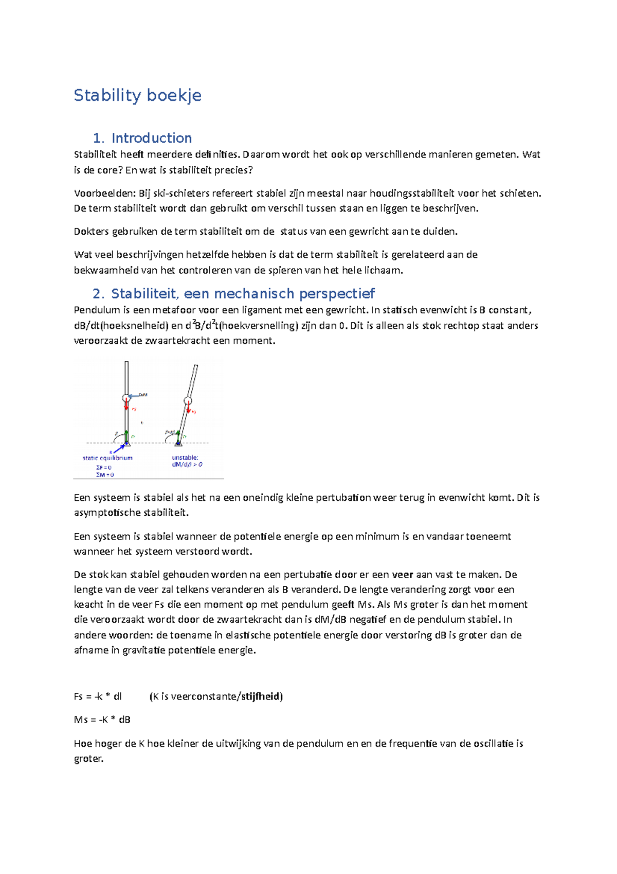 Stabiliteit in het Neuromusculoskeletaal Systeem: Mechanieken en ...
