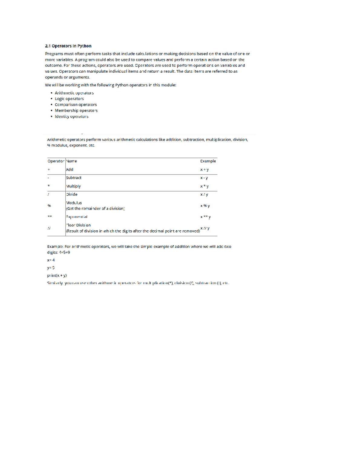 Operators, Processing & Control Structures in Python (CS101) - Studocu