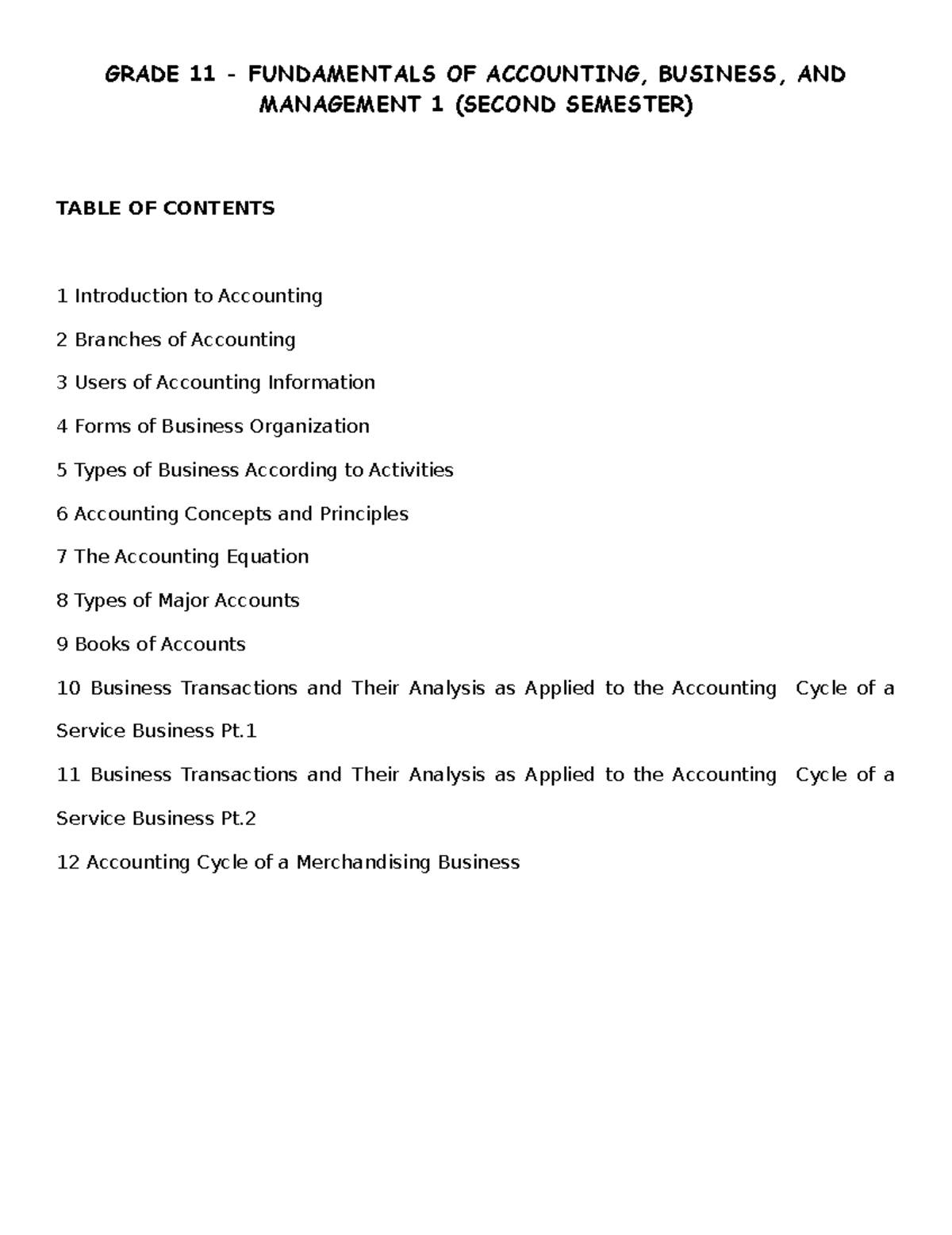 FABM 1 ABM11 - Accountancy, Business and Management, SHS - GRADE 11 ...