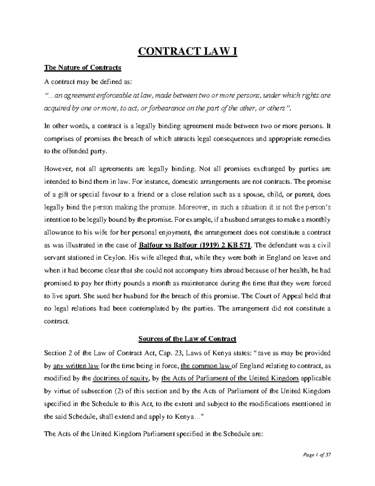 The law of contract - Lecture notes 1-7 - THE LAW OF CONTRACT OBJECTIVE ...