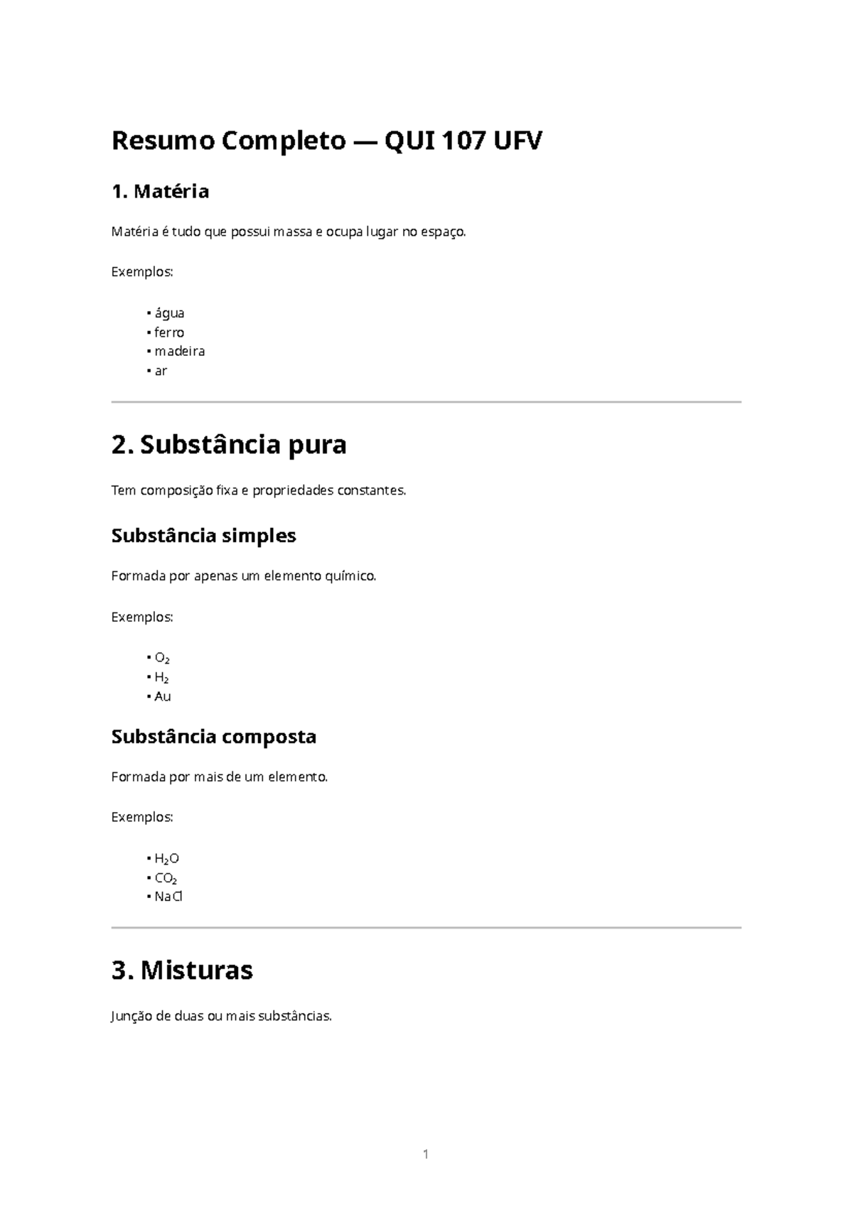 Resumo Completo QUI 107 UFV: Propriedades e Mudanças de Materiais - Studocu