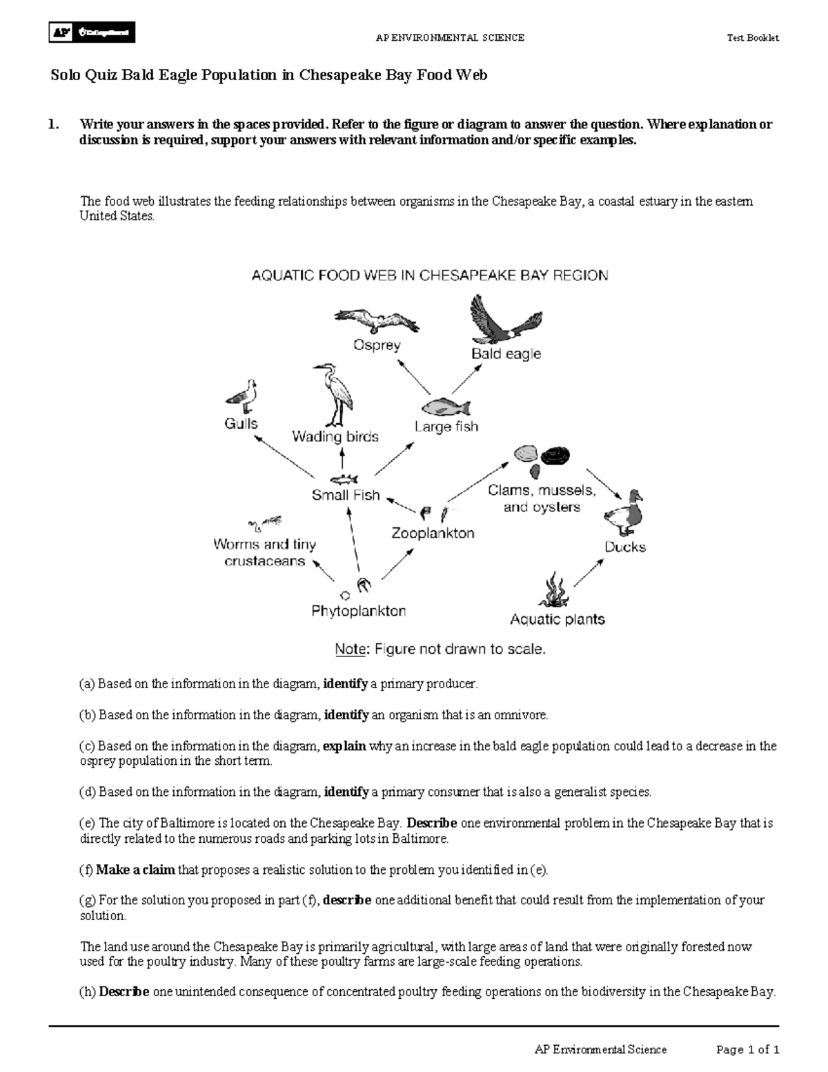 AP ENVIRONMENTAL SCIENCE Solo Quiz on Bald Eagle Pop. in Chesapeake Bay ...