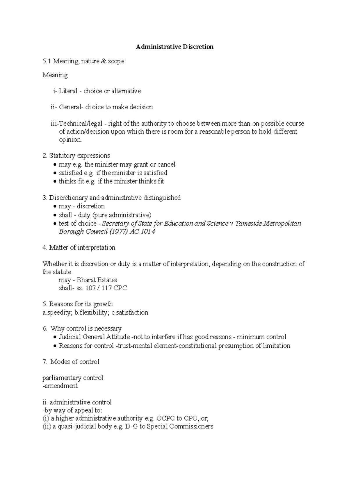 Administrative Discretion: Meaning, Scope, and Control Mechanisms - Studocu