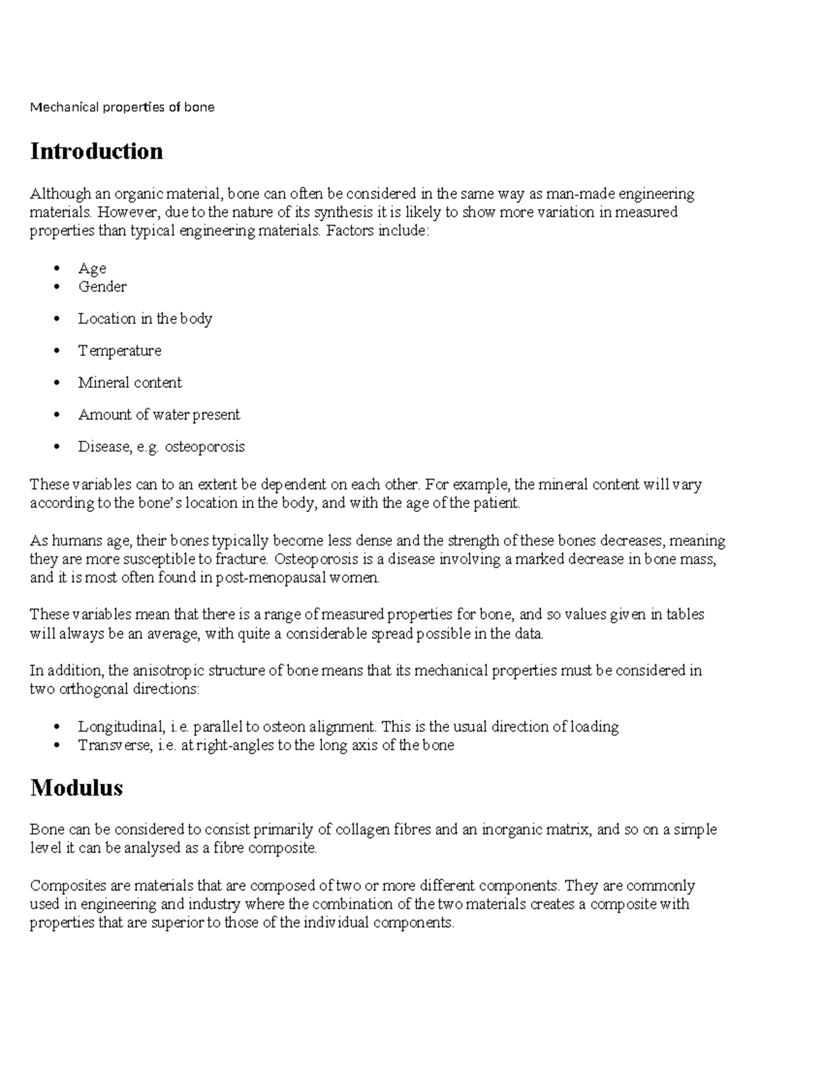MECH 101: Mechanical Properties of Bone - An Overview - Studocu