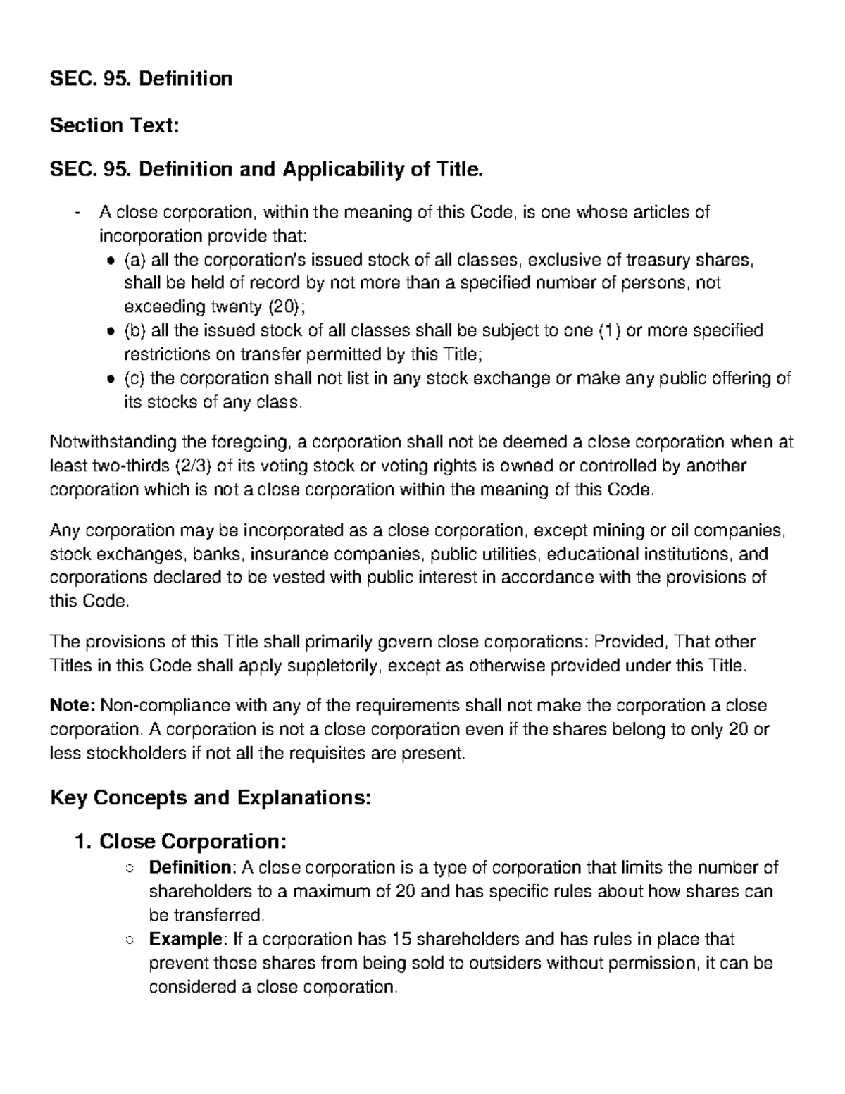 BUSLAW TITLE XII - SEC. 95. Definition Section Text: SEC. 95 ...