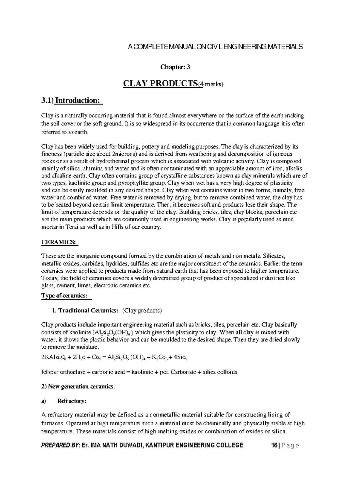 Clay Products in Civil Engineering Materials - Chapter 3 Study Guide ...