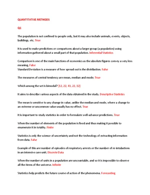 UGRD-ITE6201E Quiz Quantitative Method Quiz - QUANTITATIVE METHODS Q The population is not ...
