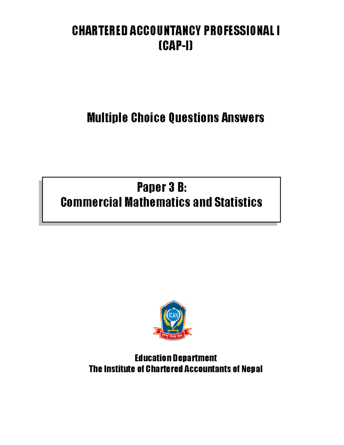Math & Stat CAP I Paper 3B: MCQ on Commercial Mathematics & Statistics ...