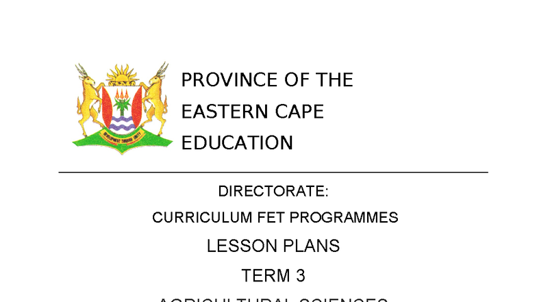 Agricultural Sciences G12 Term 3 Lesson Plans: Animal Production ...