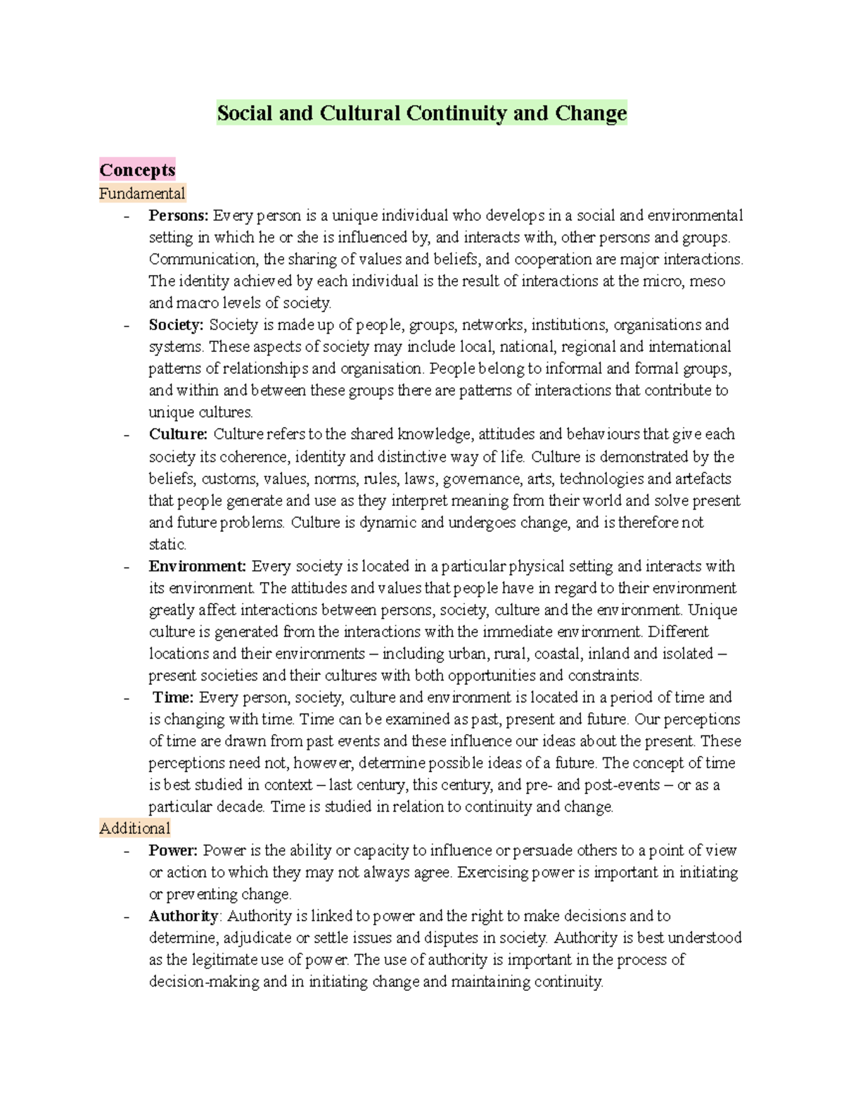 Continuity and Change in Society: Key Concepts and Influences - Studocu