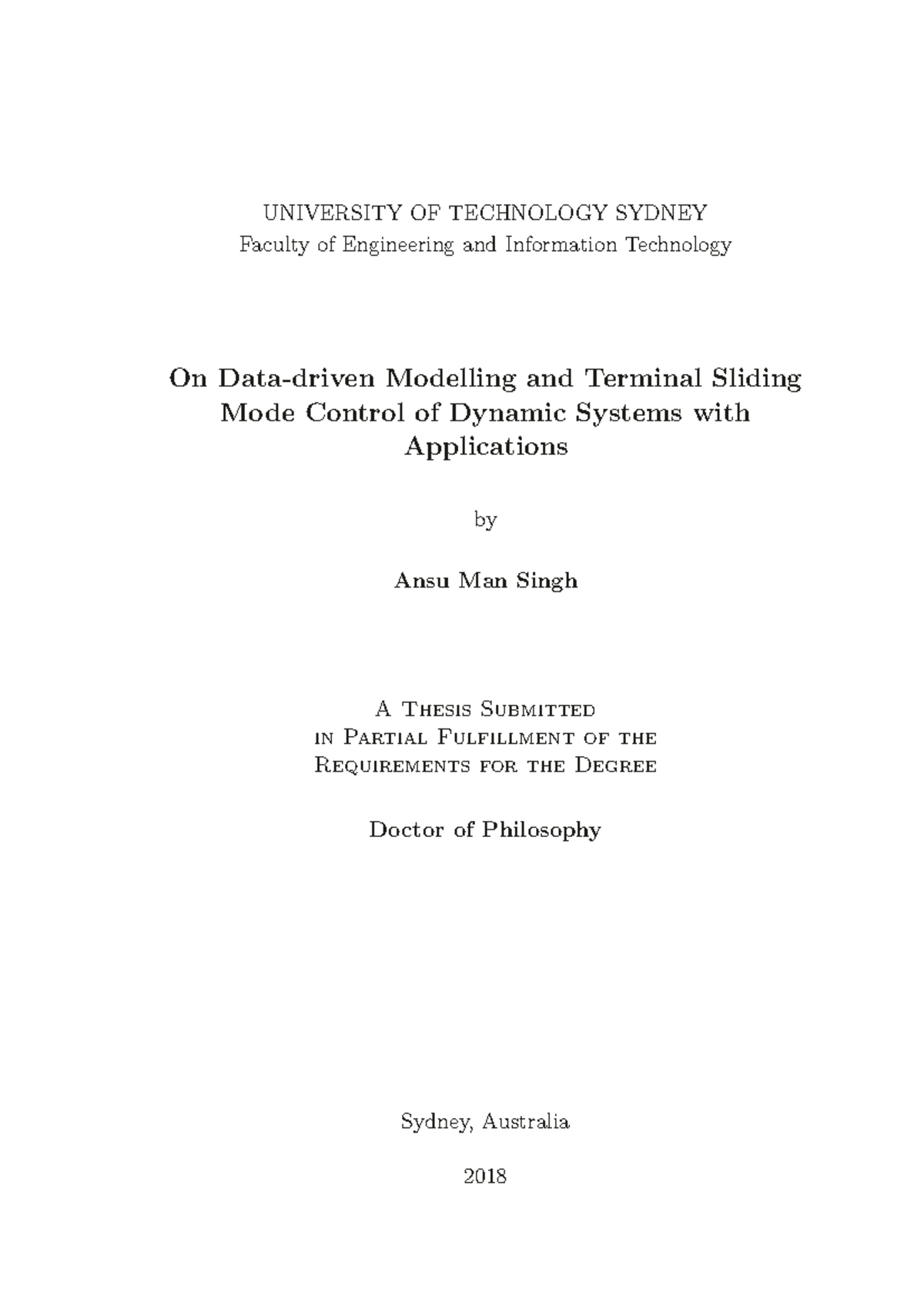 Modelling and FTSM Control of Dynamic Systems - PhD Thesis UTS - Studocu