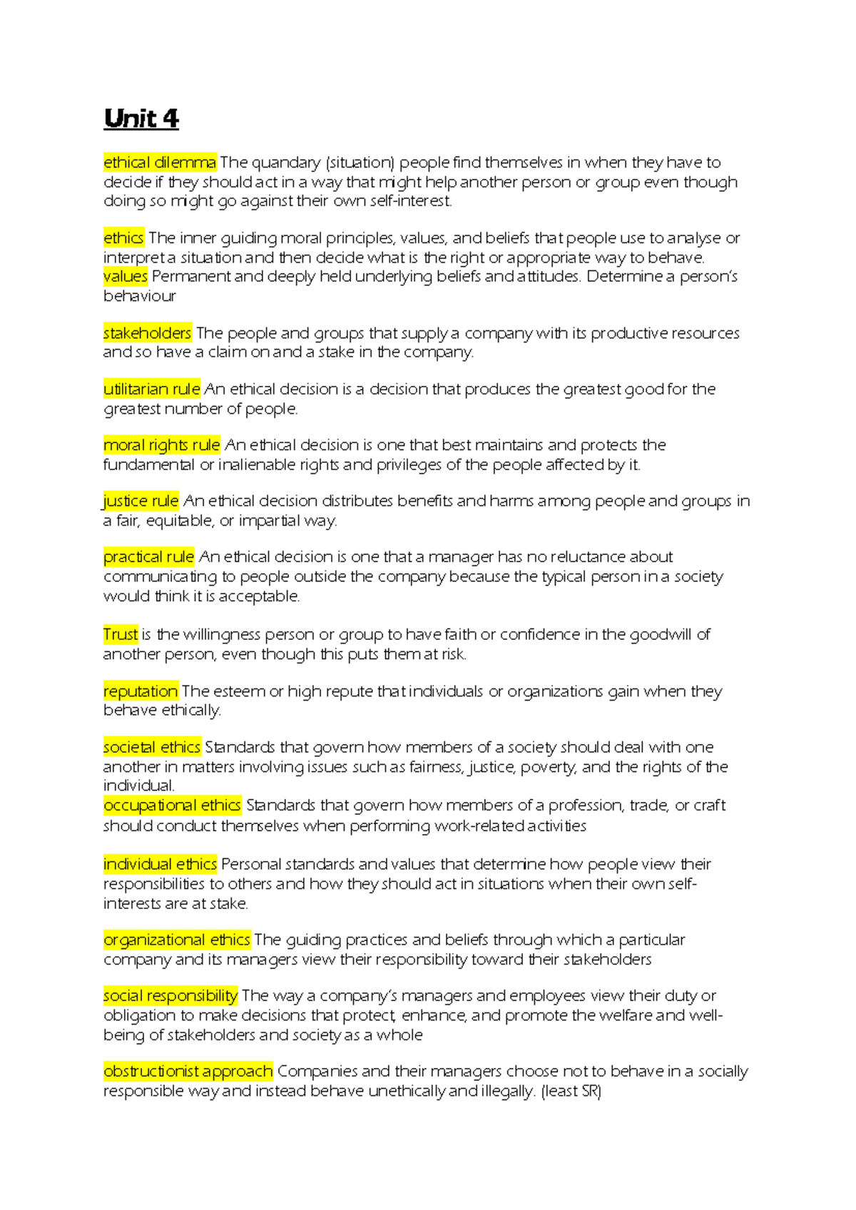 4-6 definitions - Unit 4 ethical dilemma The quandary (situation ...