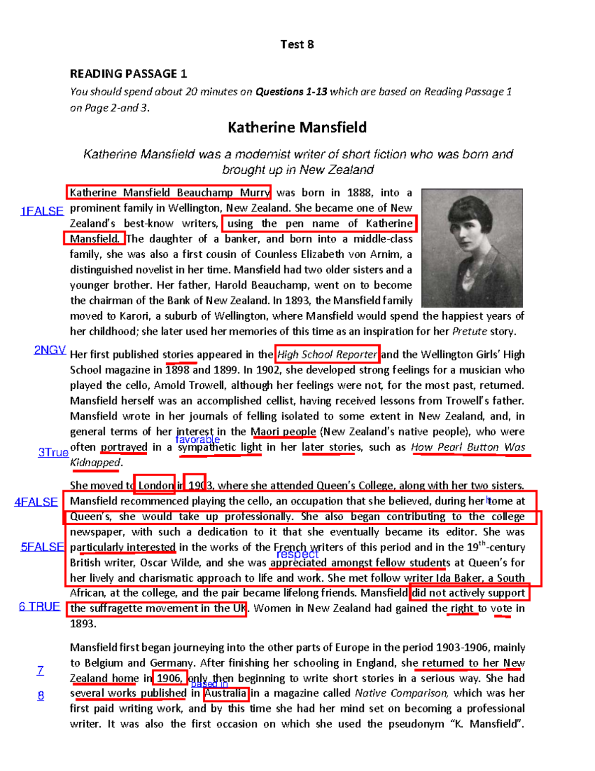 Test 8 Reading Passage Analysis and Questions - Studocu