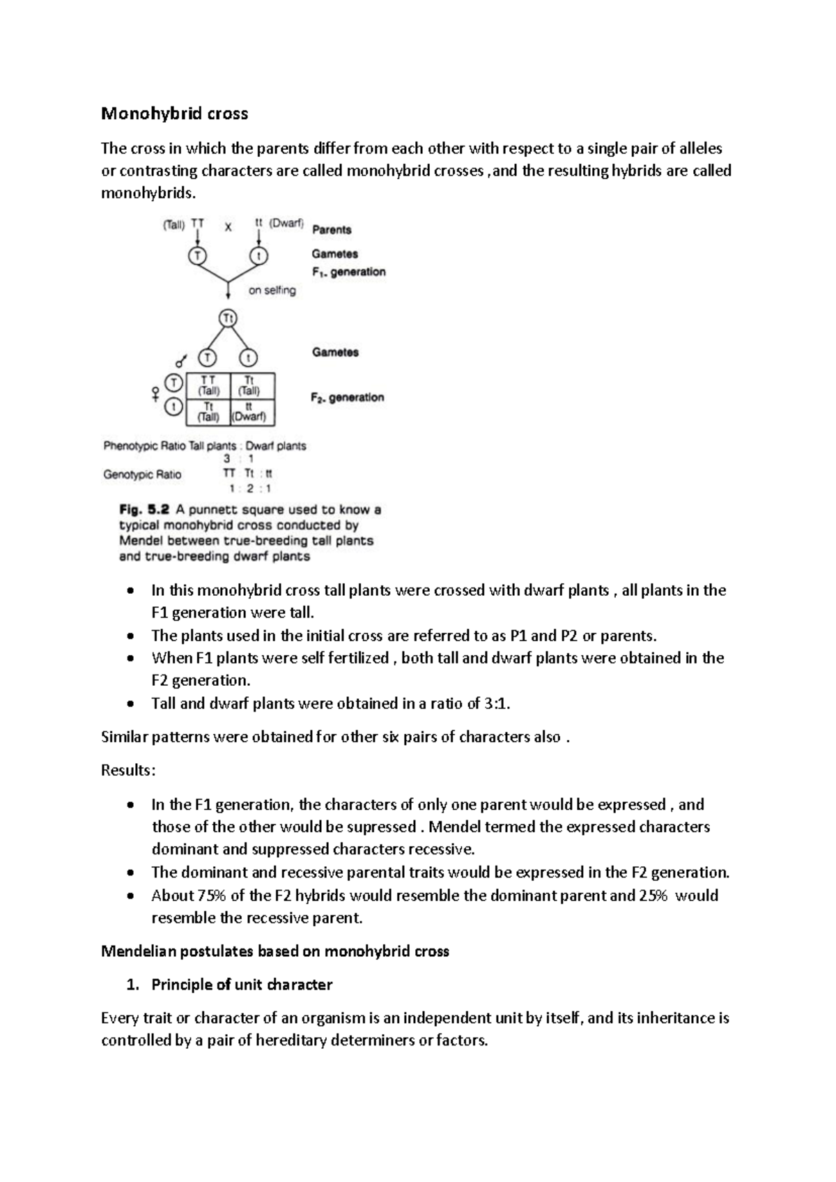Genetics - Monohybrid cross The cross in which the parents differ from ...