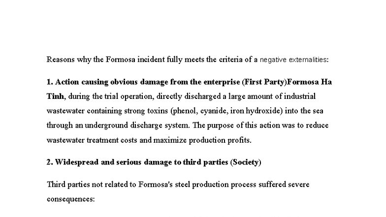 Formosa Incident: Analyzing Negative Externalities and Impact - Studocu