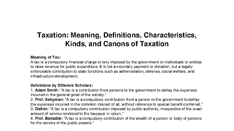Taxation LLB Notes: Meaning, Definitions, Characteristics, and Types ...