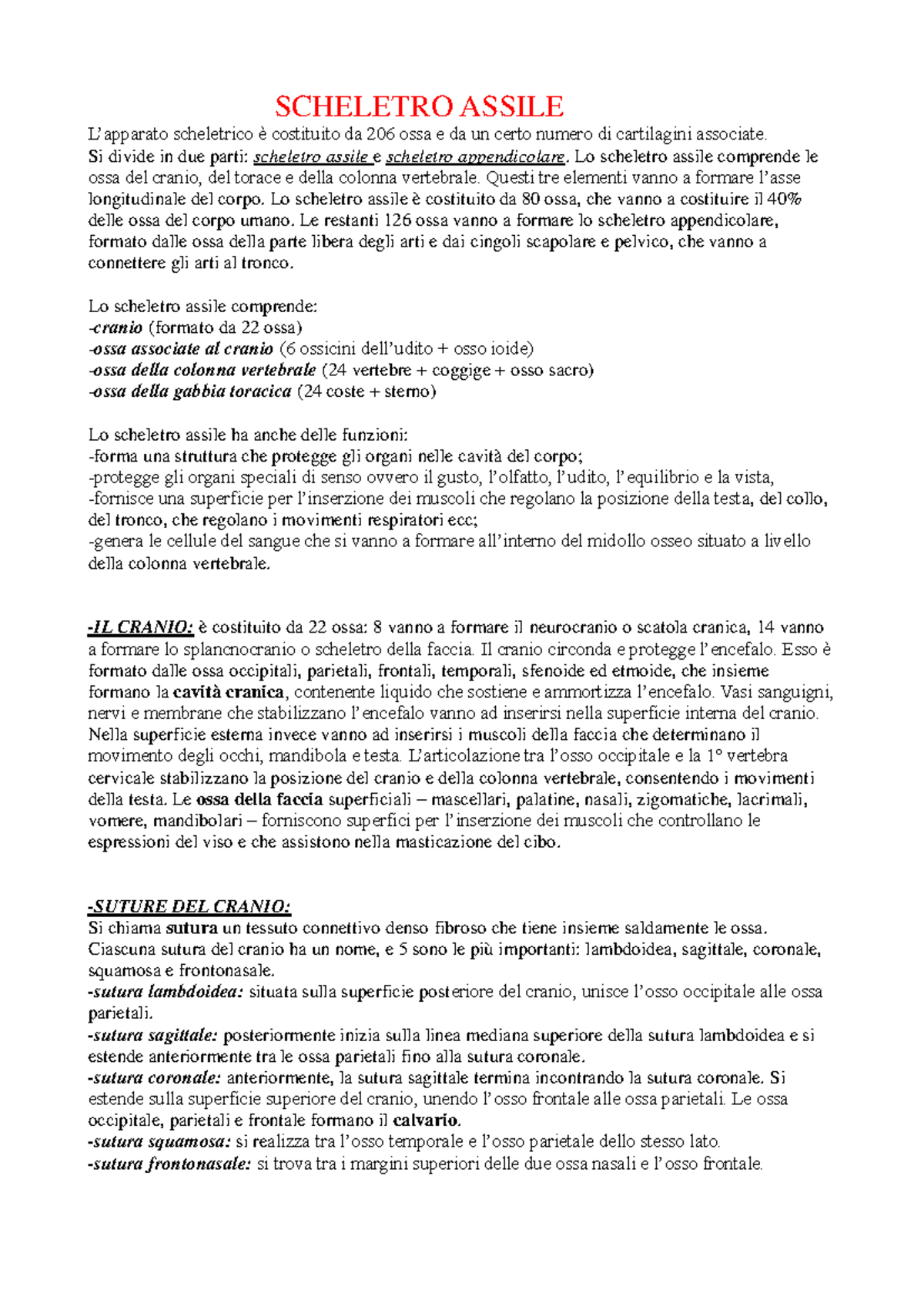 Scheletro Assile - Riassunti Anatomia - SCHELETRO ASSILE L’apparato ...