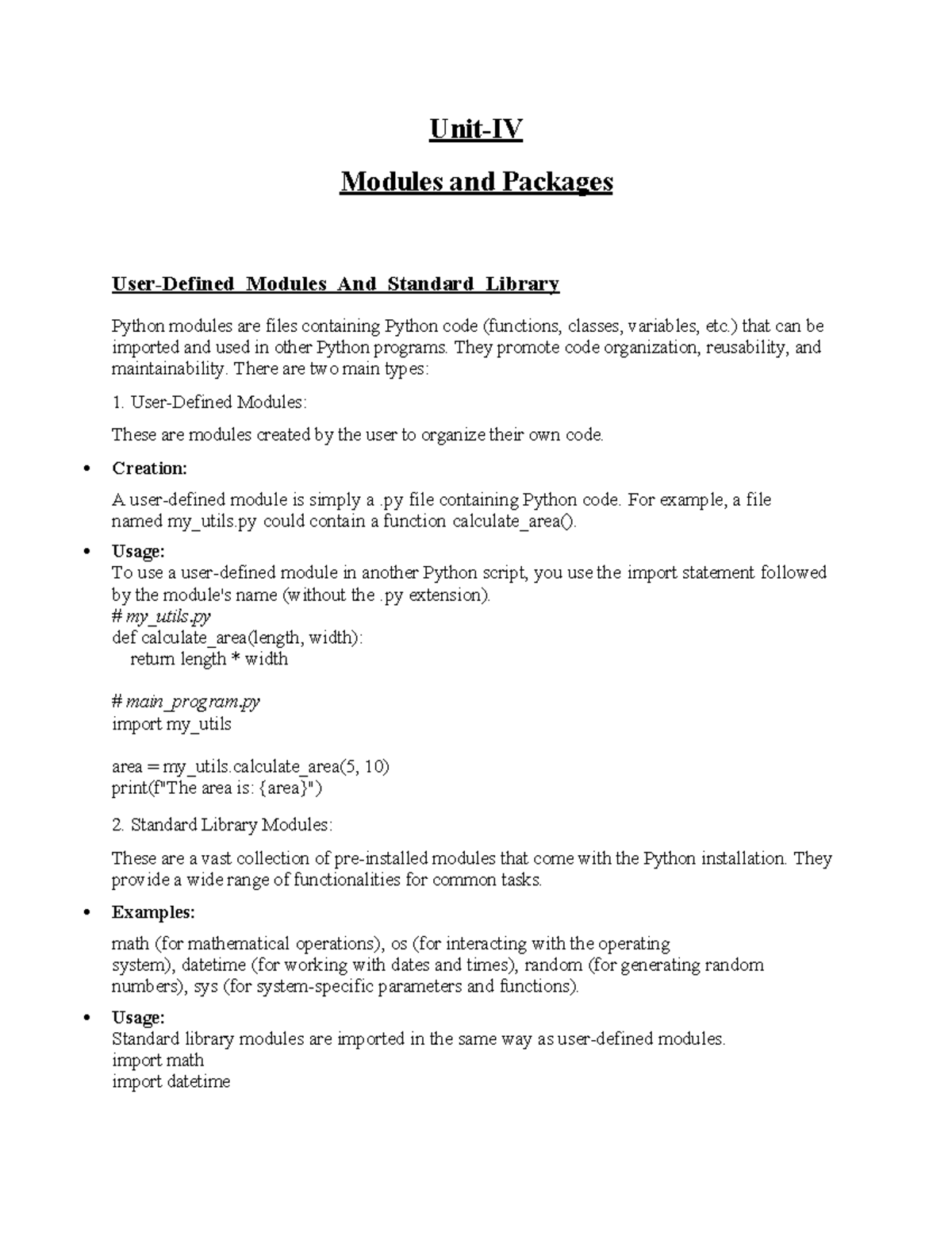Unit 4 Notes: Python Modules, Libraries, and File Handling - Studocu