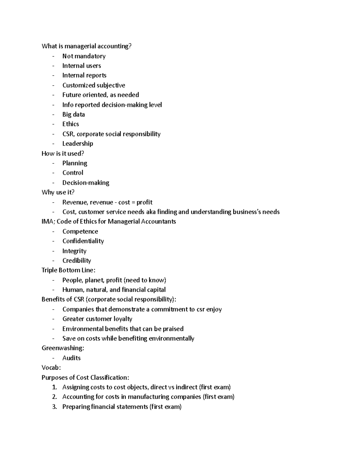 Managerial Accounting Study Notes: Key Concepts and Principles - Studocu