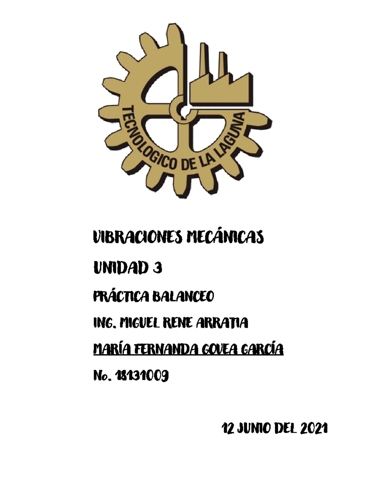 Practica Desbalanceo - VIBRACIONES MECÁNICAS UNIDAD 3 PRÁCTICA BALANCEO ...
