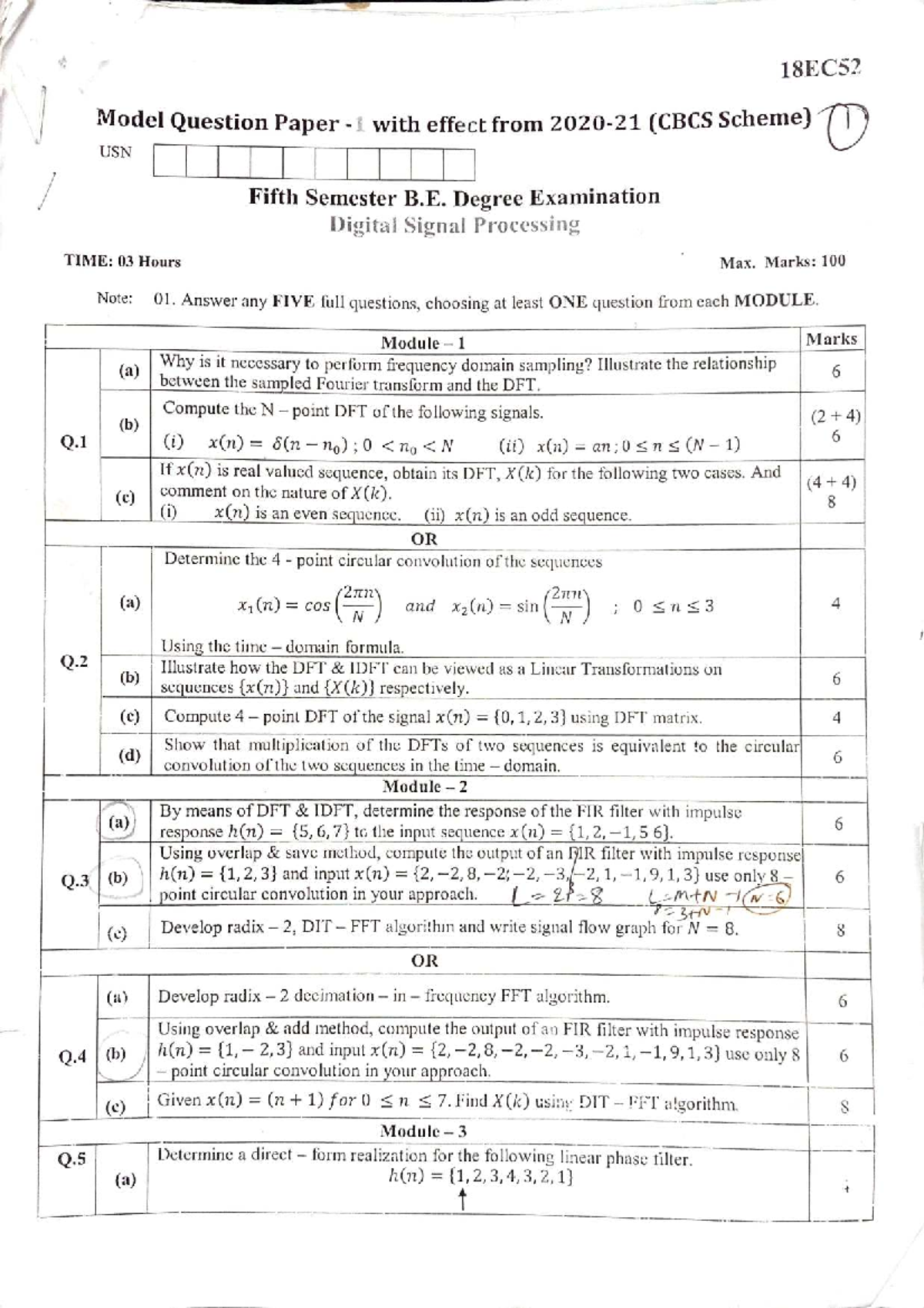 18EC52 Digital Signal Processing Old Question Papers and Model Q&A ...