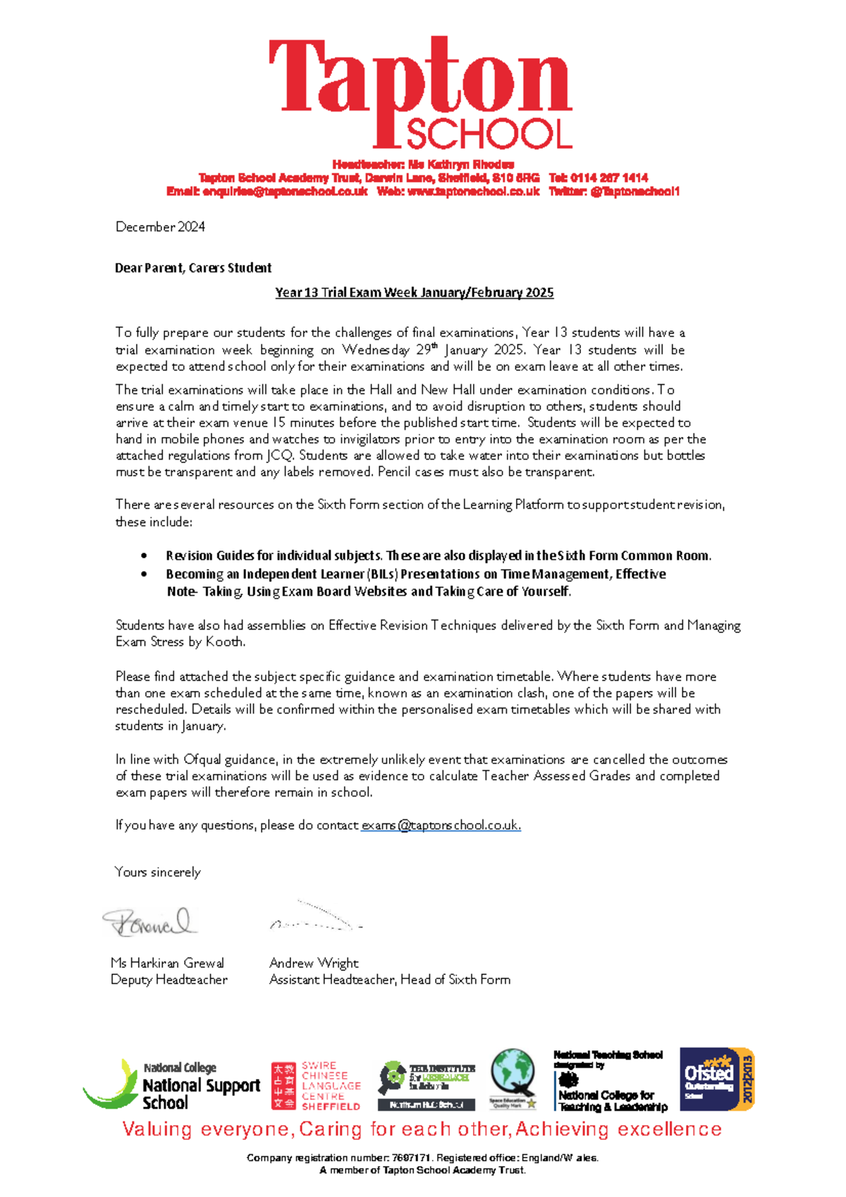 Y13 Trial Exam Week Info - January/February 2025 - Studocu
