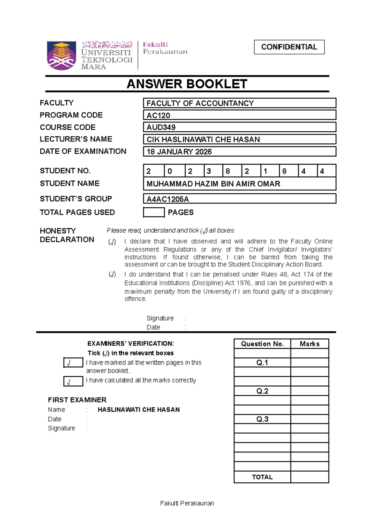 AUD349 Final Exam Answer Booklet - AC120 Program - Studocu