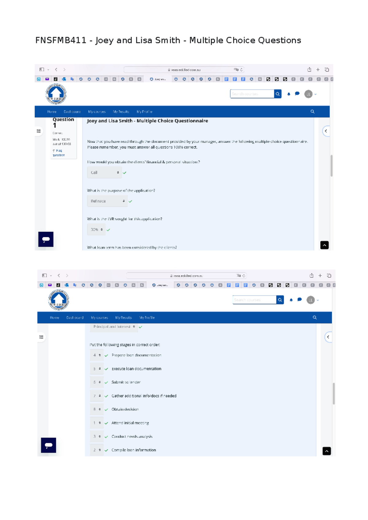 Fnsfmb 411 - Joey and Lisa Smith - Multiple Choice Questions - FNS40821 - FNSFMB411 - Joey and ...