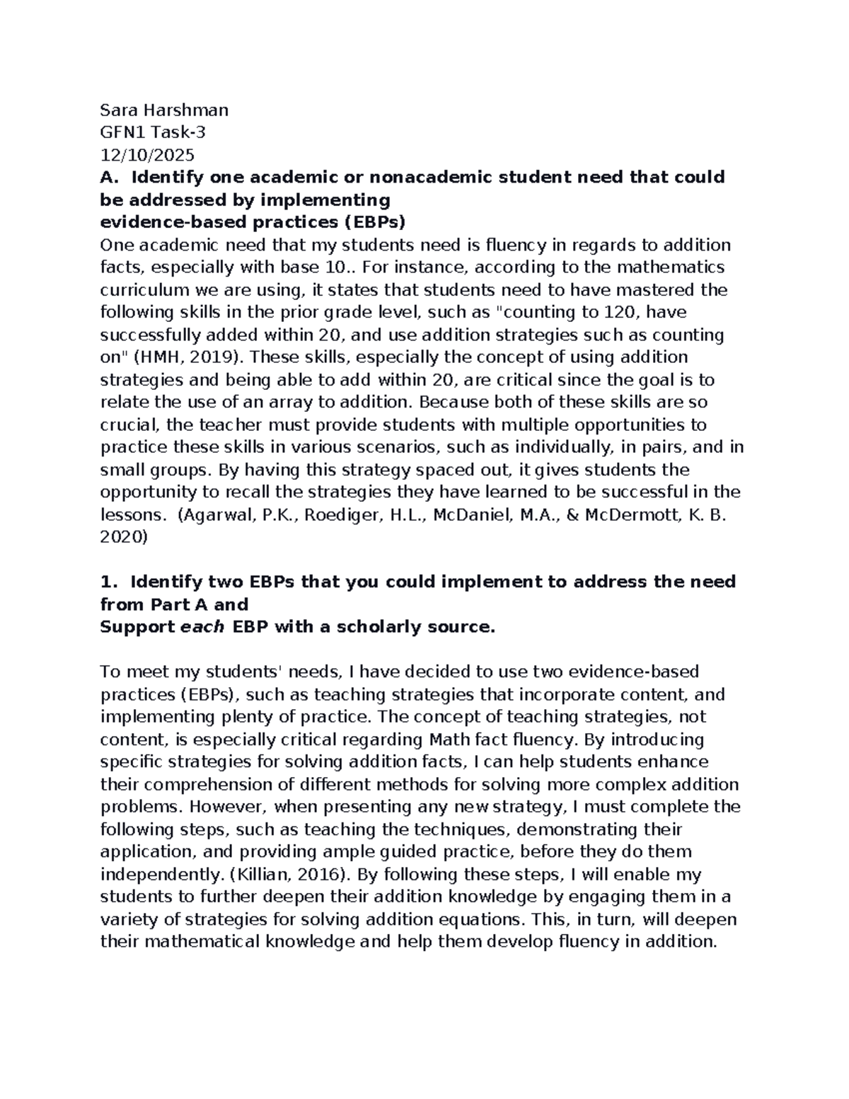 GFN1 Task 3: Enhancing Addition Fluency with EBPs - Studocu