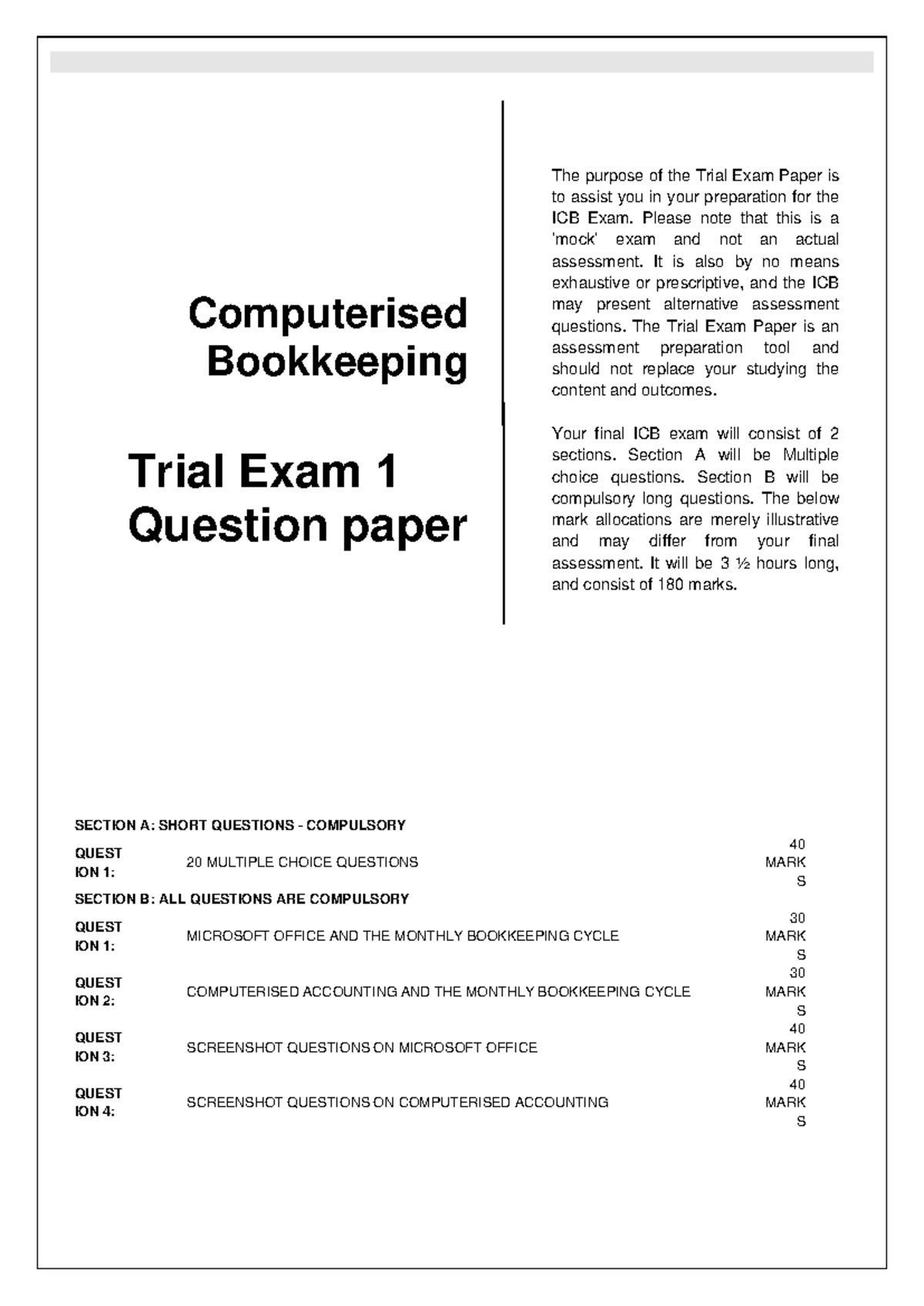 ICB Trial Exam 1: Questions on Computerised Accounting - Studocu