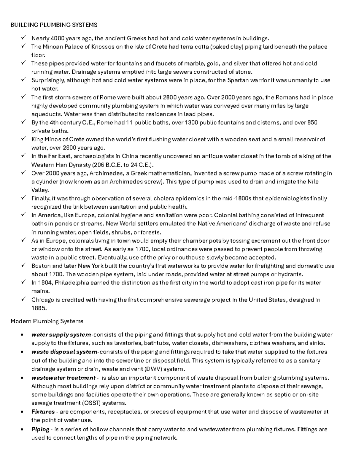 Building Plumbing Systems: Lecture Notes (Course Code: PLUMB 101) - Studocu