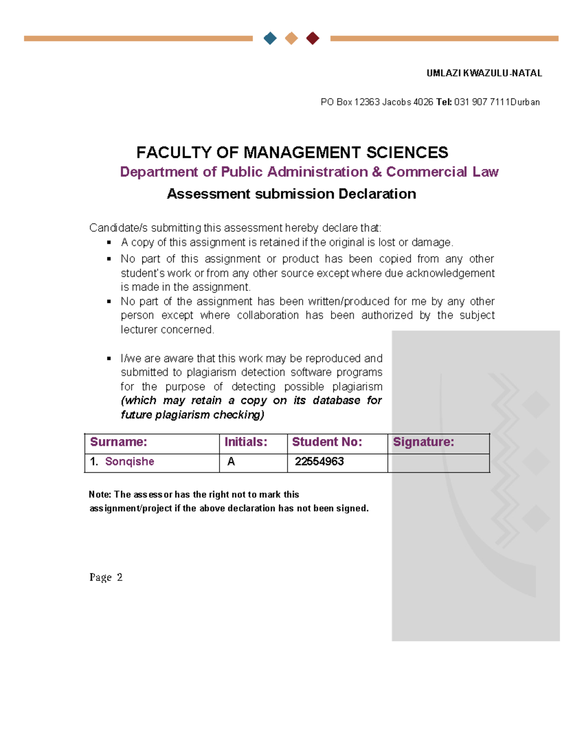 Commercial Law Assessment Submission Declaration - 2F8136DD[24] - Studocu