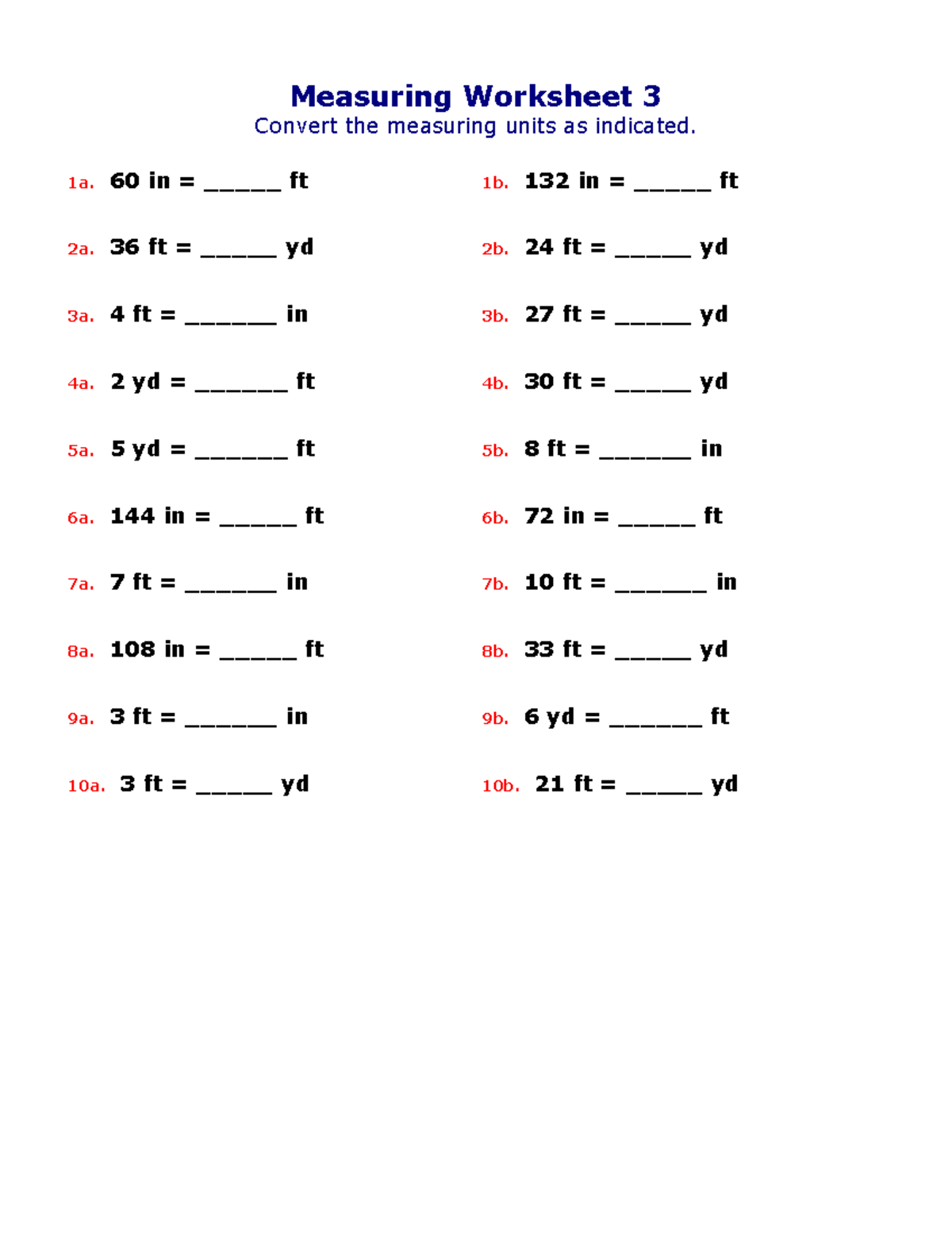 Measuring Worksheet 3: Unit Conversion Exercises - Studocu