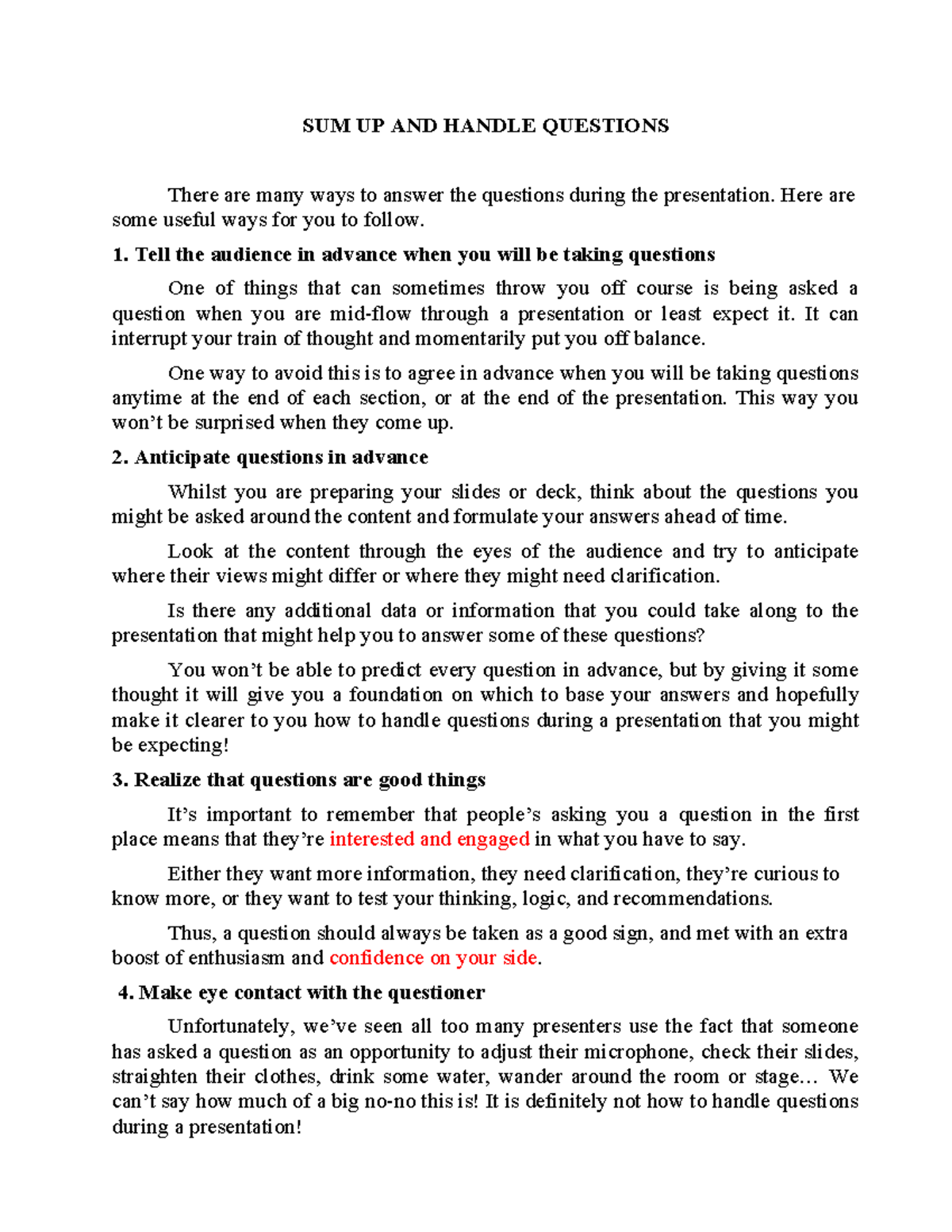 Effective Strategies for Handling Questions During Presentations - Studocu