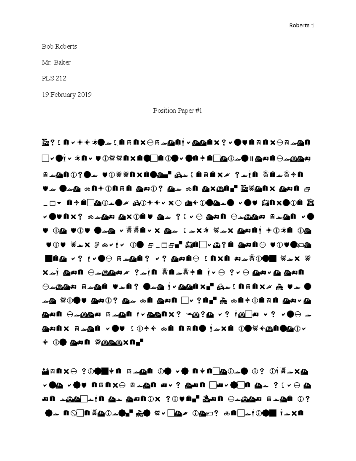 Position Paper MLA Format - Bob Roberts Mr. Baker PLS 212 19 February ...