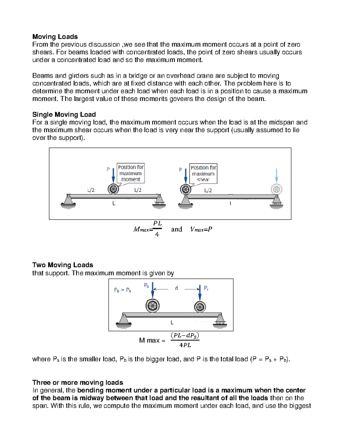 Moving Loads - mechanics - Moving Loads From the previous discussion ...