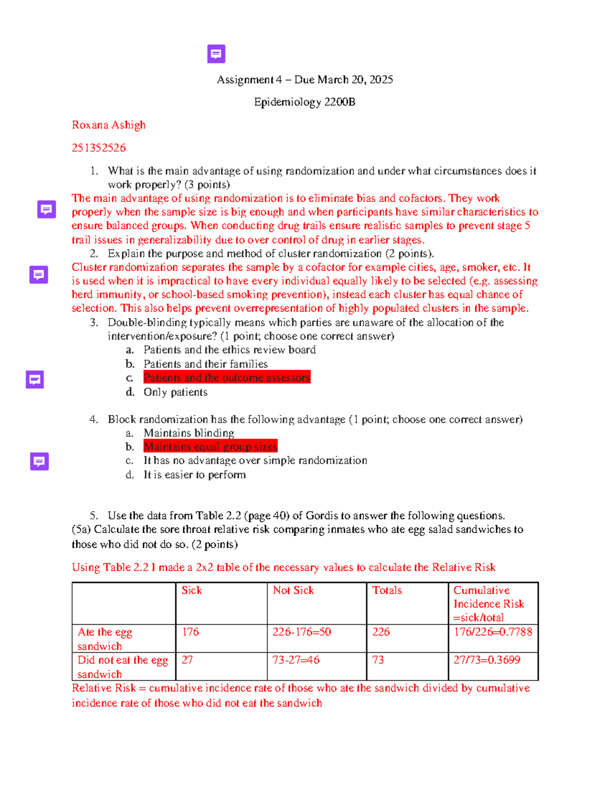 Epidemiology 2200B Assignment 4: Randomization & Cluster Methods - Studocu