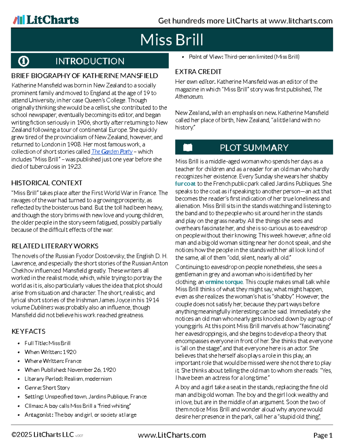 Miss Brill: A2 Literature Notes on Katherine Mansfield's Short Story ...