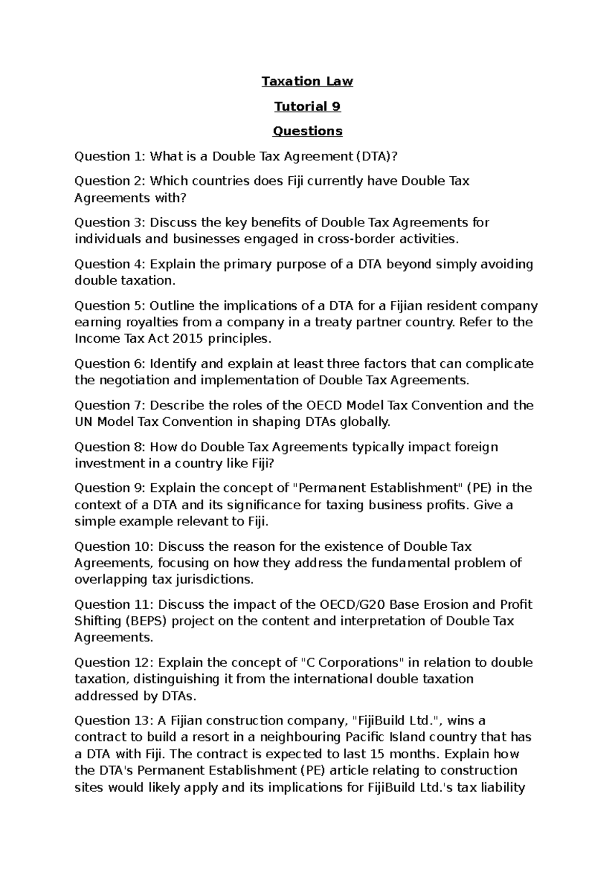 Taxation Law Tutorial 9: Double Tax Agreements Explained - Studocu