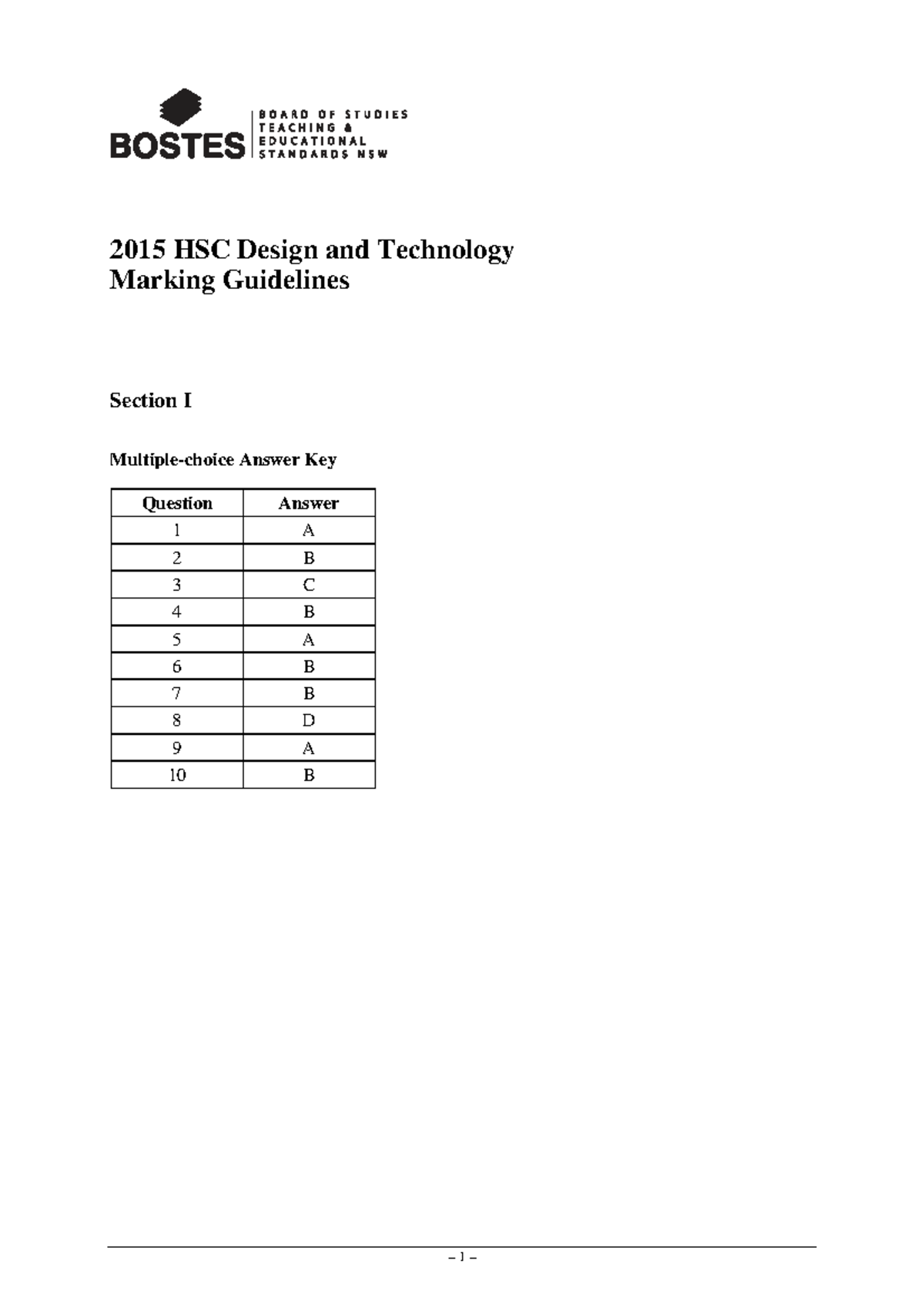 2015 HSC Design and Technology Marking Guidelines - Answer Key ...