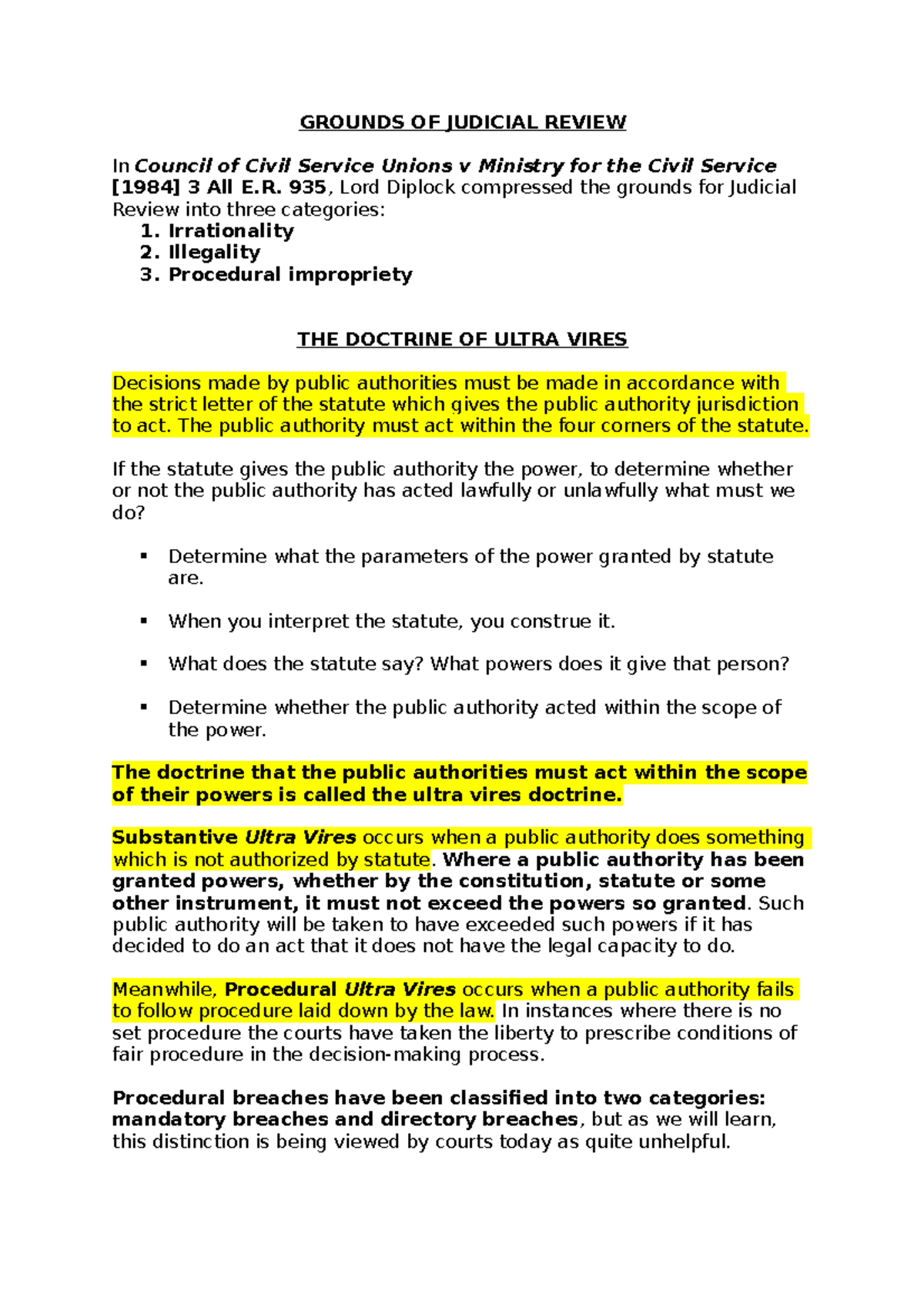 WB 2 - Understanding Grounds of Judicial Review and Ultra Vires - Studocu