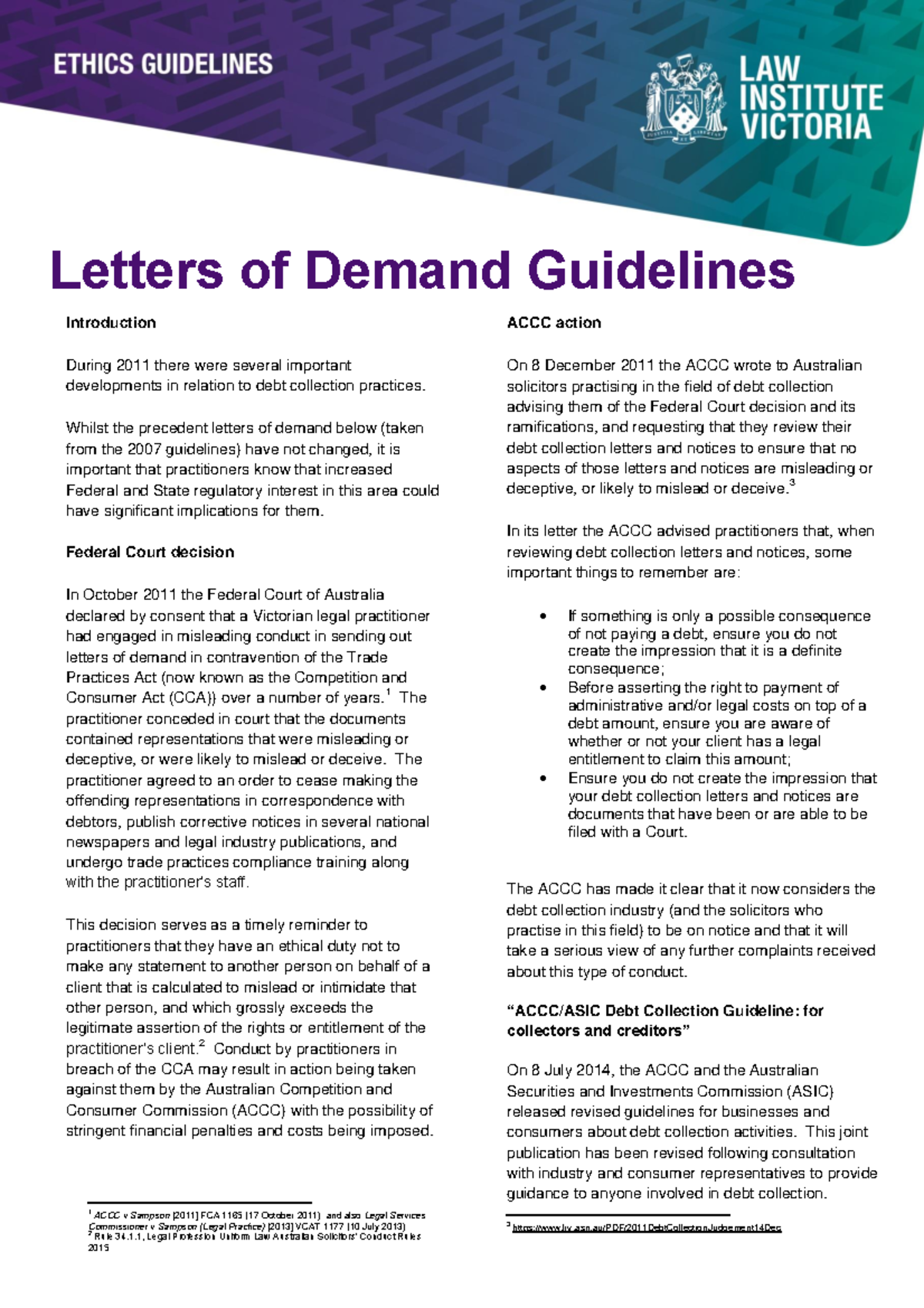 LIV Guidelines: Letters of Demand for Debt Collection Practices - Studocu