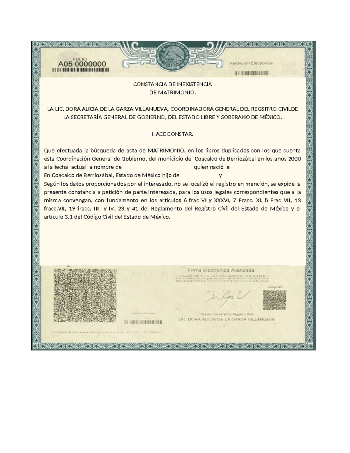 Constancia de Inexistencia de Matrimonio - CONSTANCIA DE INEXISTENCIA DE MATRIMONIO. LA LIC ...